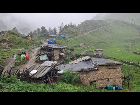 Heavy Rain in a Traditional Nepali Mountain Village | Peaceful Rural Life | Village Food  |