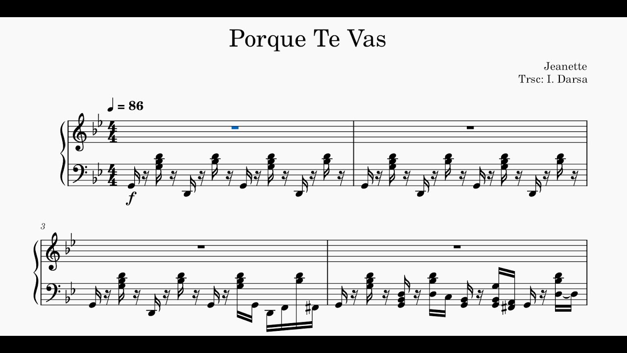 Porque Te Vas - Free Sheet Music - YouTube
