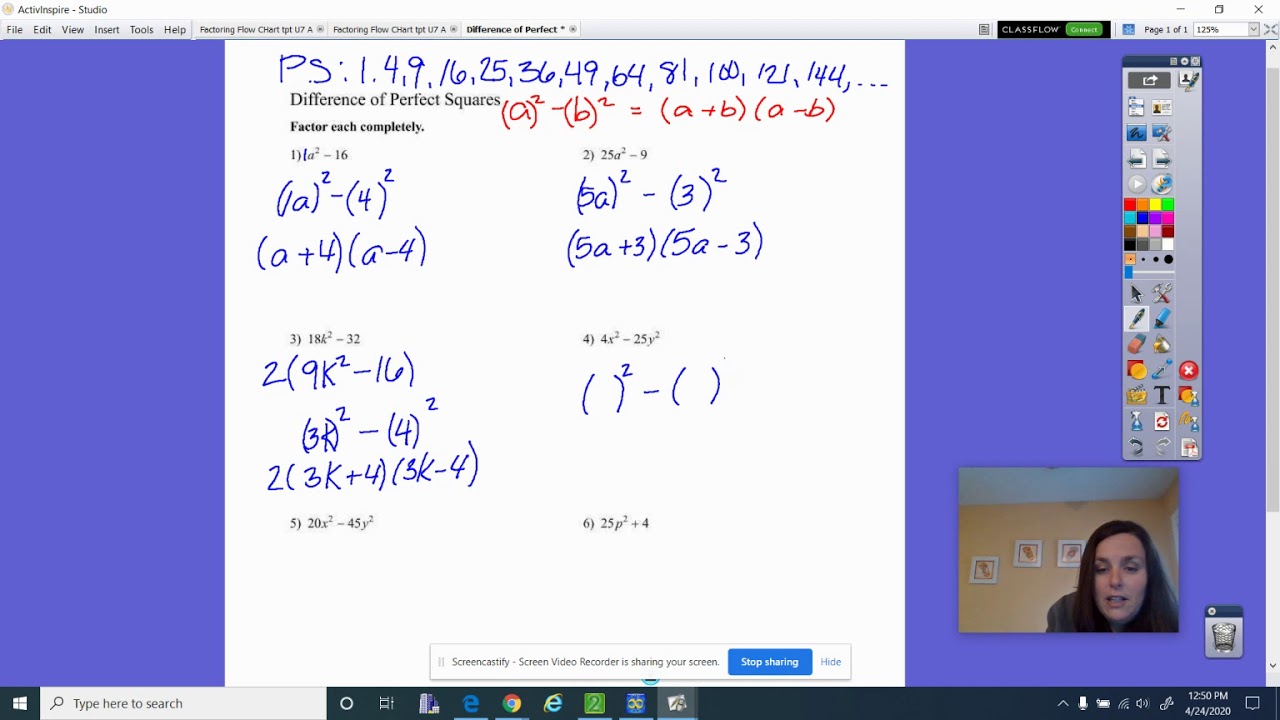Difference of Perfect Squares Notes Examples - YouTube
