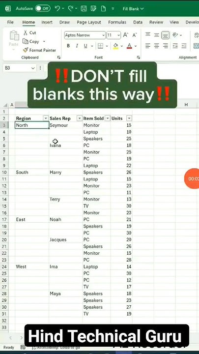 Quickly Fill Blank Cell With Data ll Fill Blank Cells In Excel With Value - YouTube