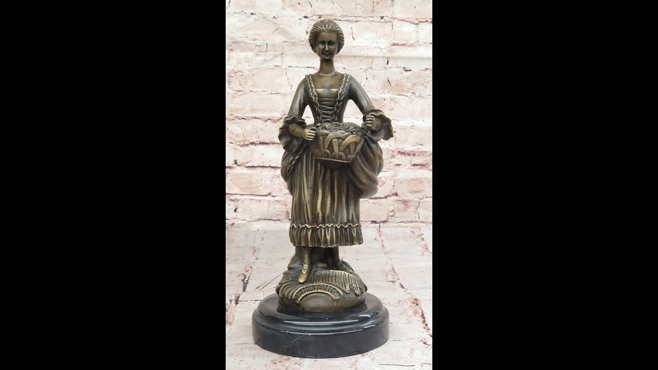 Bronze Country Maiden Statue – Charming Woman with Basket Sculpture for ...