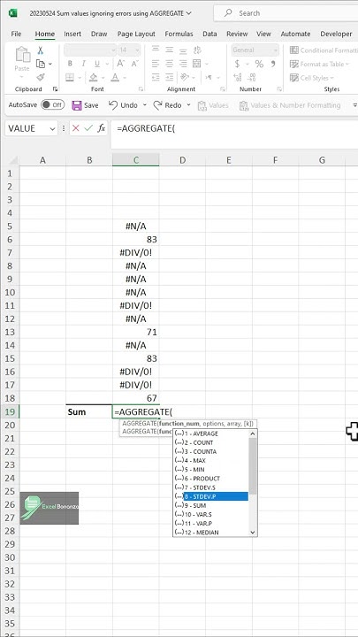 Sum Values Ignoring Errors Using Aggregate Shorts Youtube