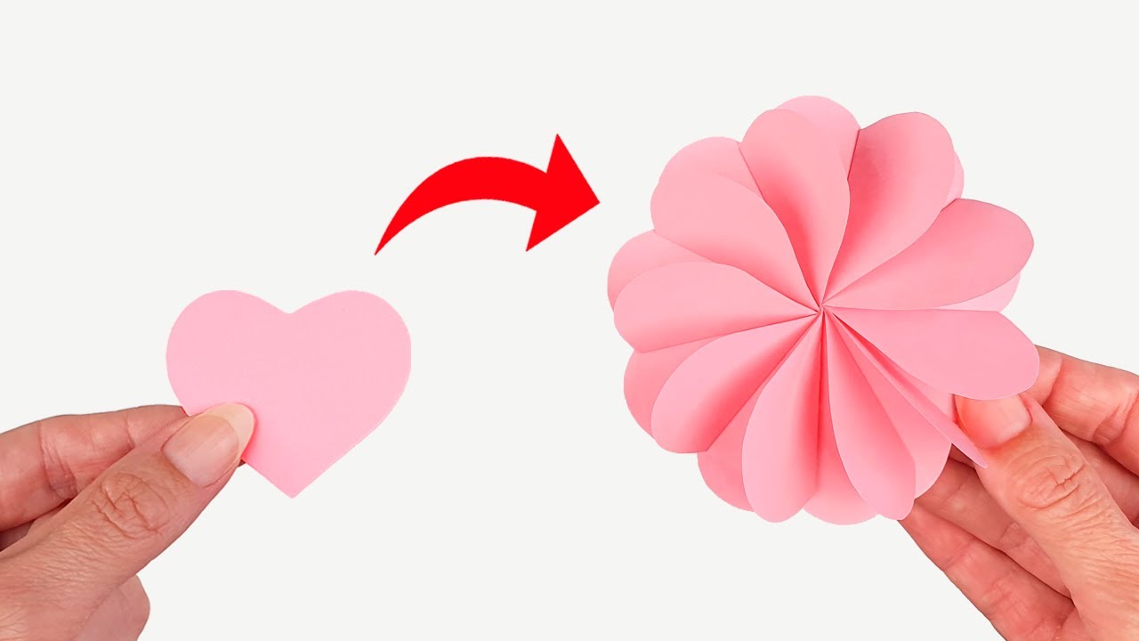 Cómo Hacer FLORES de PAPEL con CORAZONES Fácil - YouTube