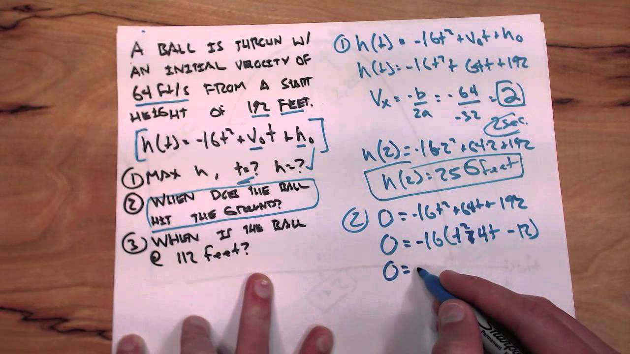 Quadratic Projectile Motion Problem - YouTube