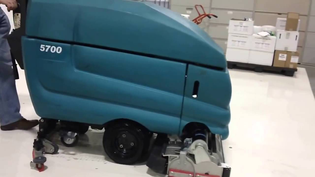 Tennant 5700 Cylindrical Floor Scrubber Demonstration - YouTube