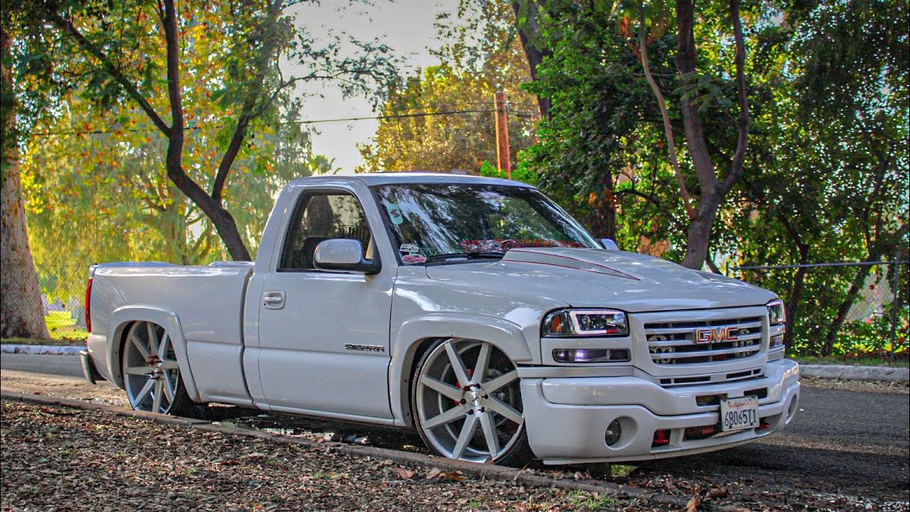 Dropped GMC Sierra on 24x26s - YouTube
