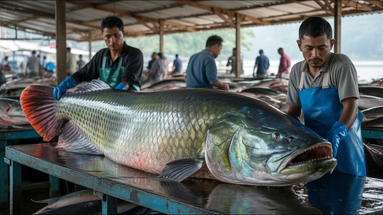 GIANT ARAPAIMA Catching In Amazon! How Brazilian Catch & Cook The World ...