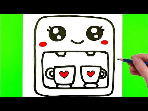 Kolay Çizimler, Adım Adım Sevimli Kahve Makinası Resmi Çizimi, Sevimli Resim Çizimleri