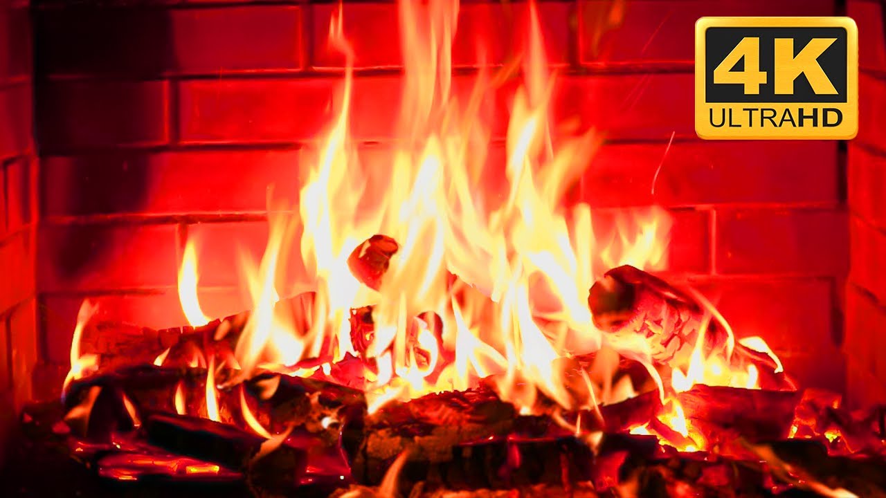 🔥 FIREPLACE (12 HOURS) Ultra HD 4K. Crackling Fireplace with Golden ...