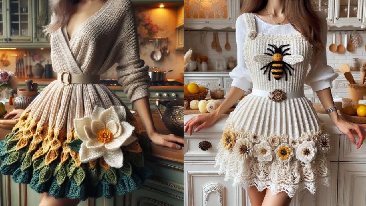 Crochet knitted kitchen apron models - YouTube