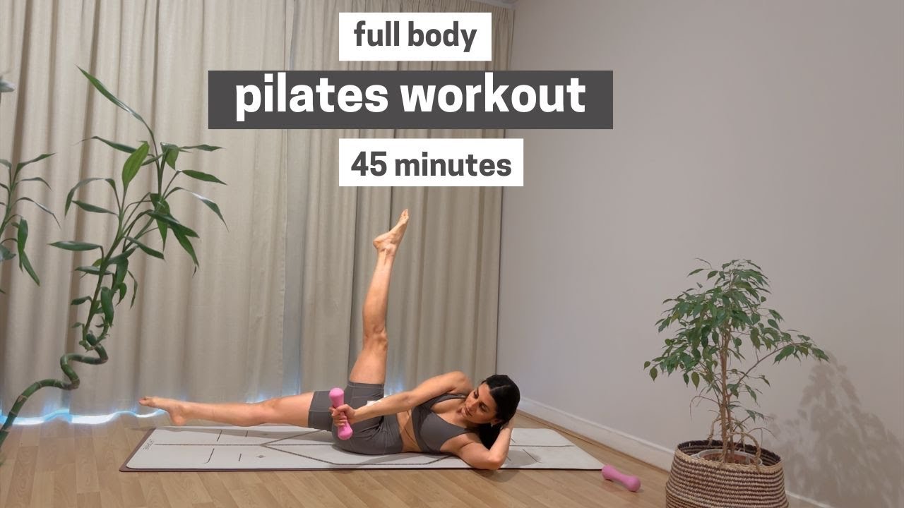45 MIN PILATES WORKOUT || FULL BODY STRENGTH PILATES with WEIGHTS - YouTube