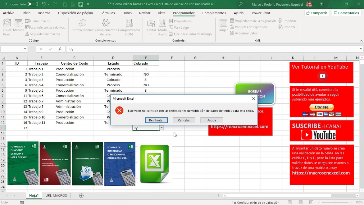 579 Como Validar Datos en Excel Crear Lista de Validación con una Matriz o Array - YouTube