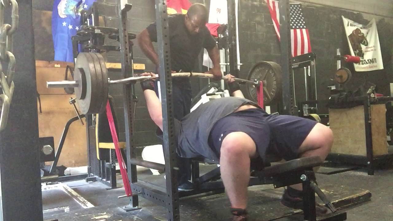 BOW BAR BENCH PRESS WITH 355LBS PLUS 150LBS OF BAND TENSION MAX EFFORT ...