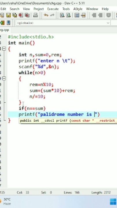Wap To Number Ispalindrome Or Notprogramming Coder Coding Shorts Short Viral