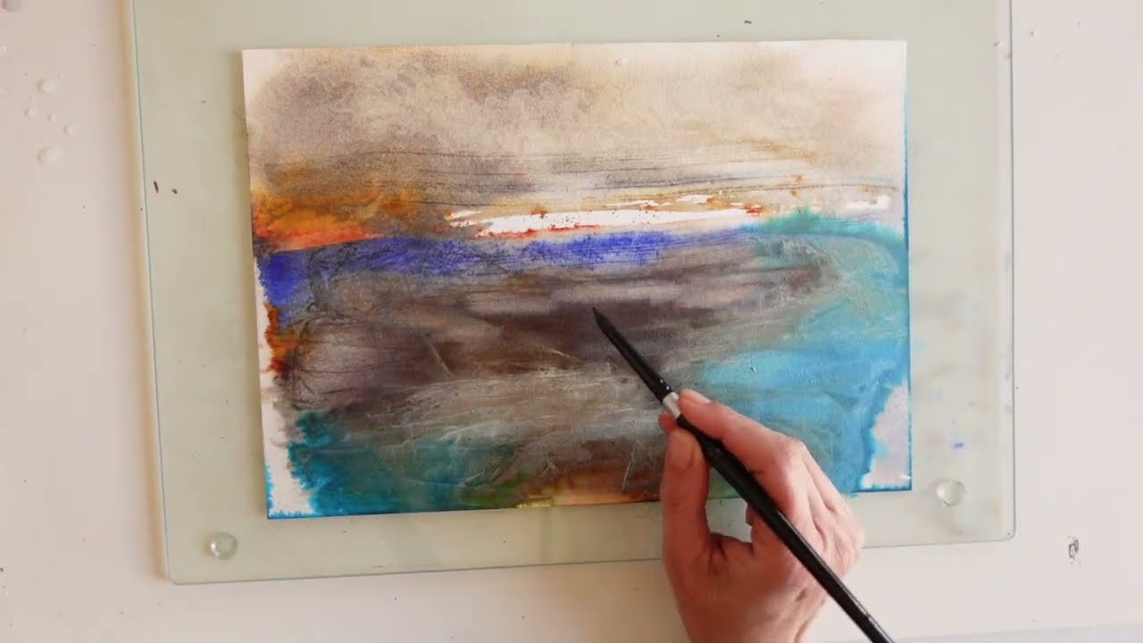 Painting a seascape with watercolors, bleach and acrylic inks - YouTube