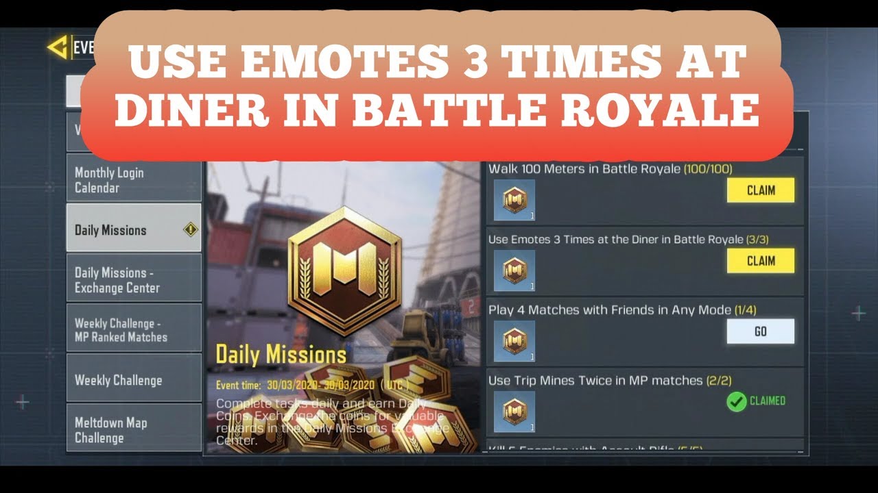Use emotes 3 times at diner in battle royale | Call Of Duty Mobile Codm ...