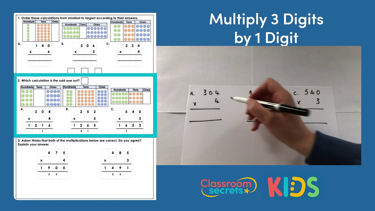 Year 4 Multiply 3 Digits by 1 Digit Answer Video - YouTube