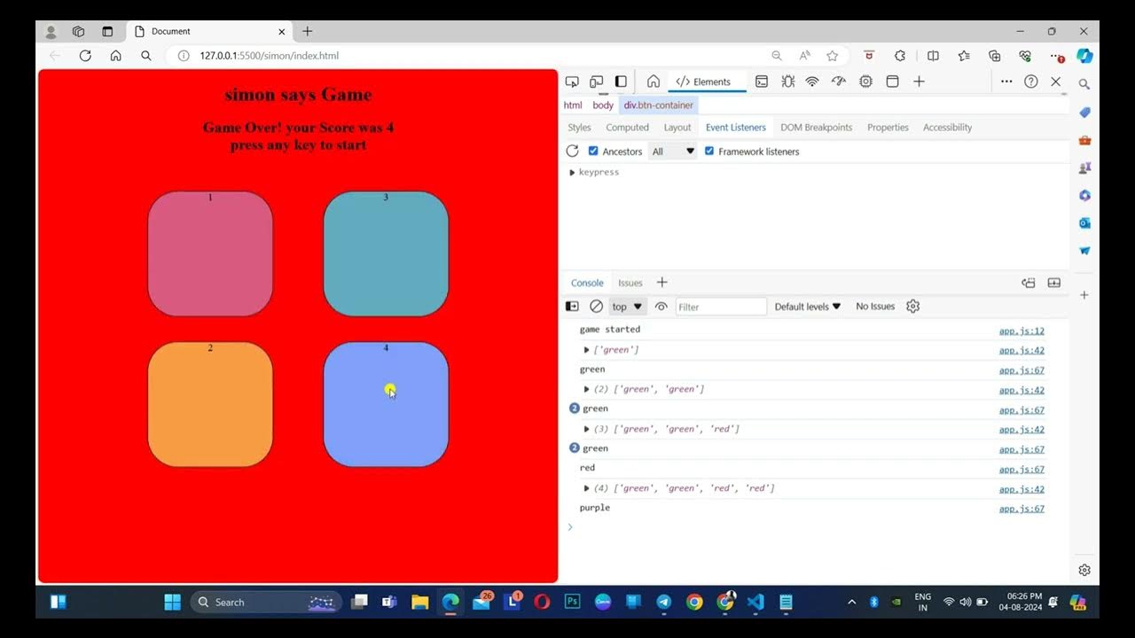 Simon game Using JavaScript - YouTube