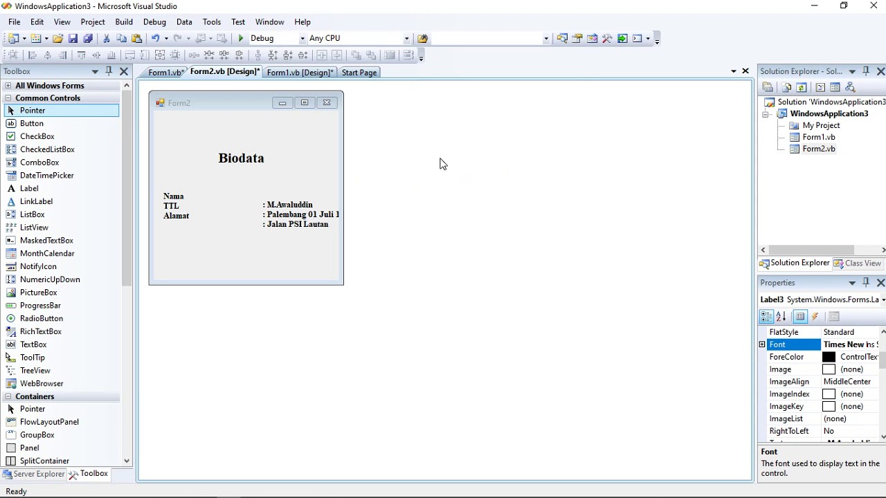 Penggunaan Label,Button,dan Menustrip di Visual Basic - YouTube