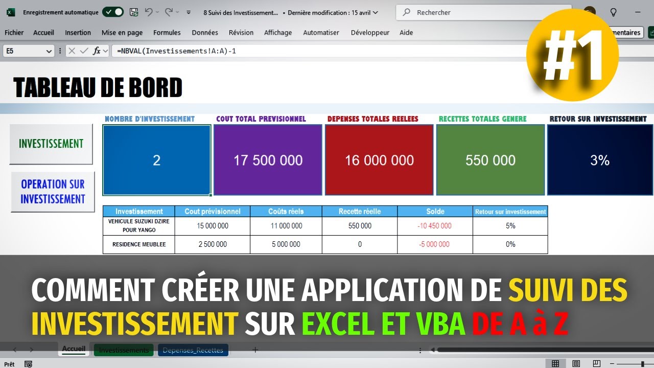 #1 COMMENT CRÉER UNE APPLICATION DE SUIVI DES INVESTISSEMENT SUR EXCEL ET VBA DE A à Z ...
