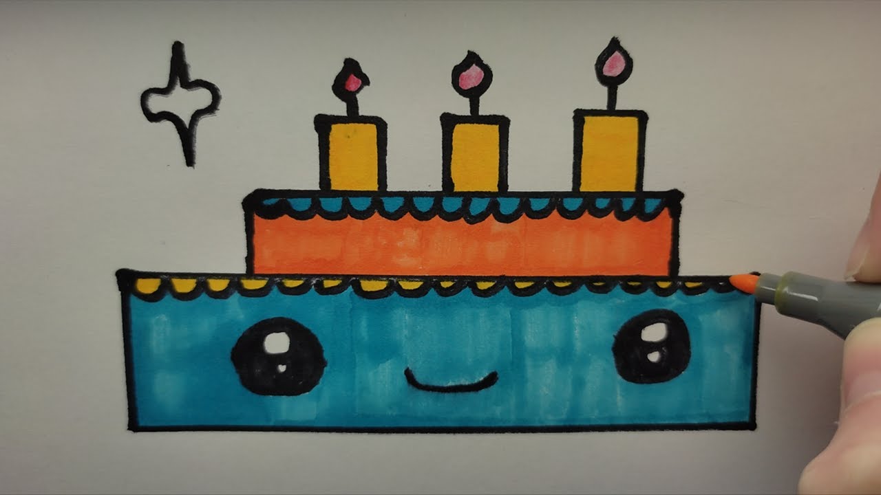 Birthday cake - HOW TO DRAW A CUTE CAKE, DRAW CUTE THINGS - YouTube