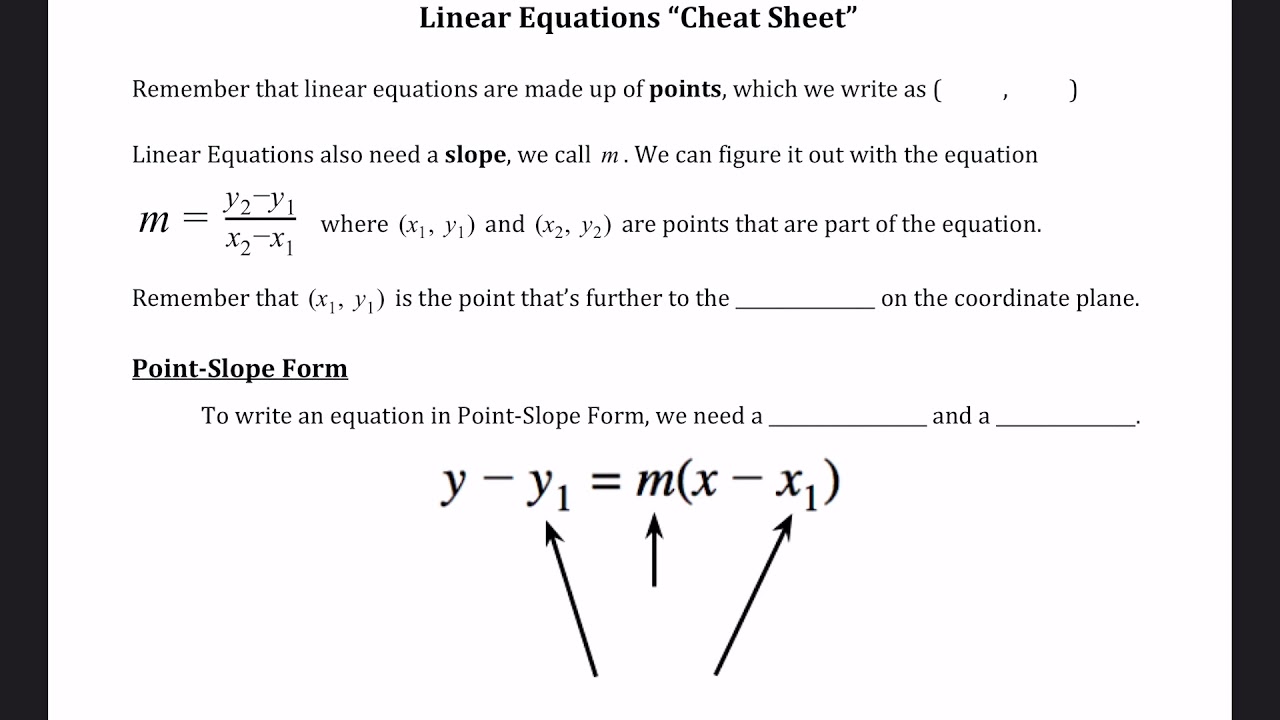 Unit 1, Lesson... 0? — Linear Equations “Cheat Sheet” - YouTube