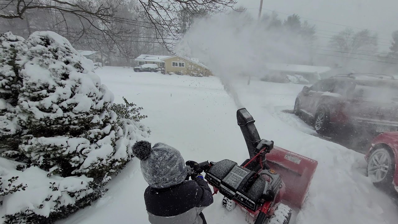 3 Year-Old using a Snowblower during blizzard / nor'easter storm! - YouTube