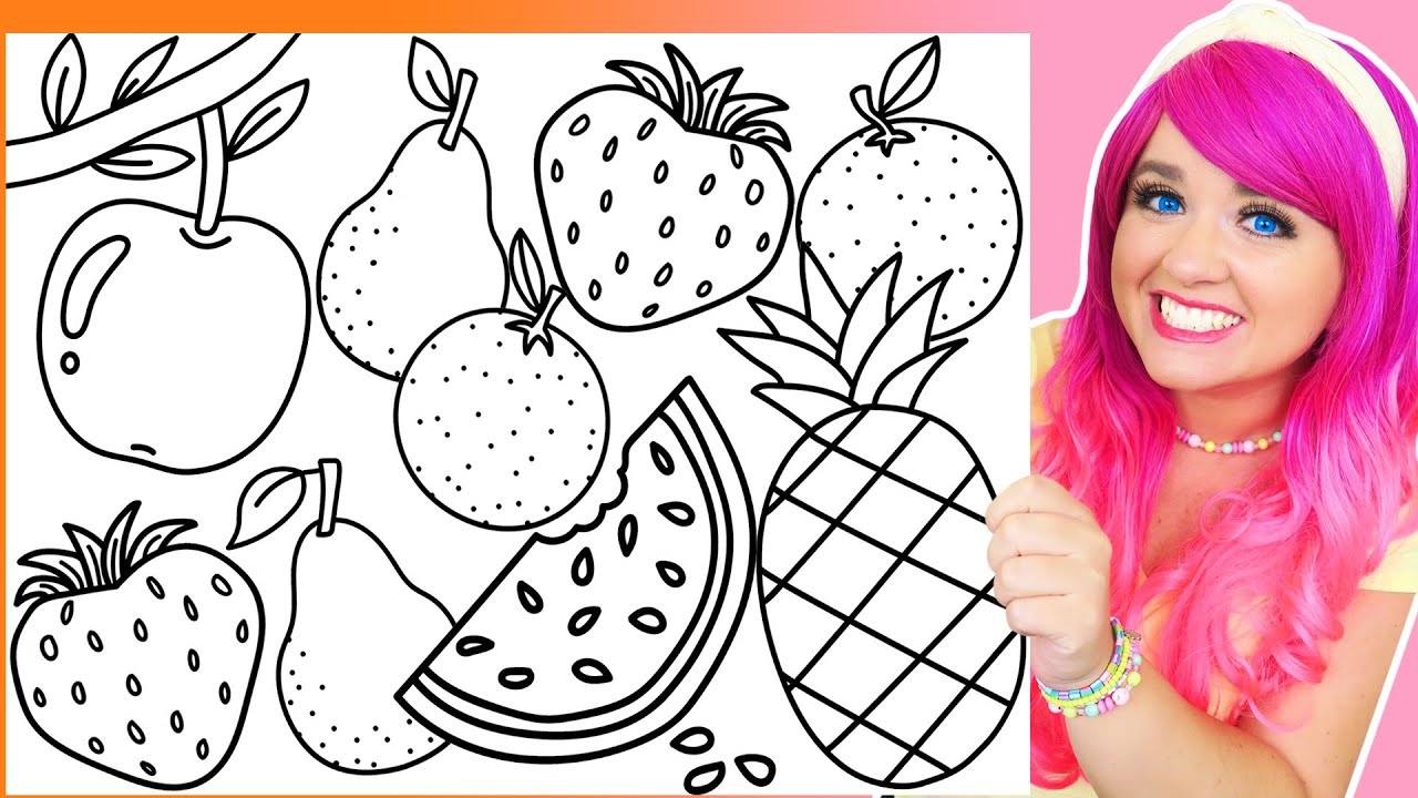 Coloring Fresh Fruit Coloring Pages | Oranges, Apple, Watermelon, Pears, Pineapple ...