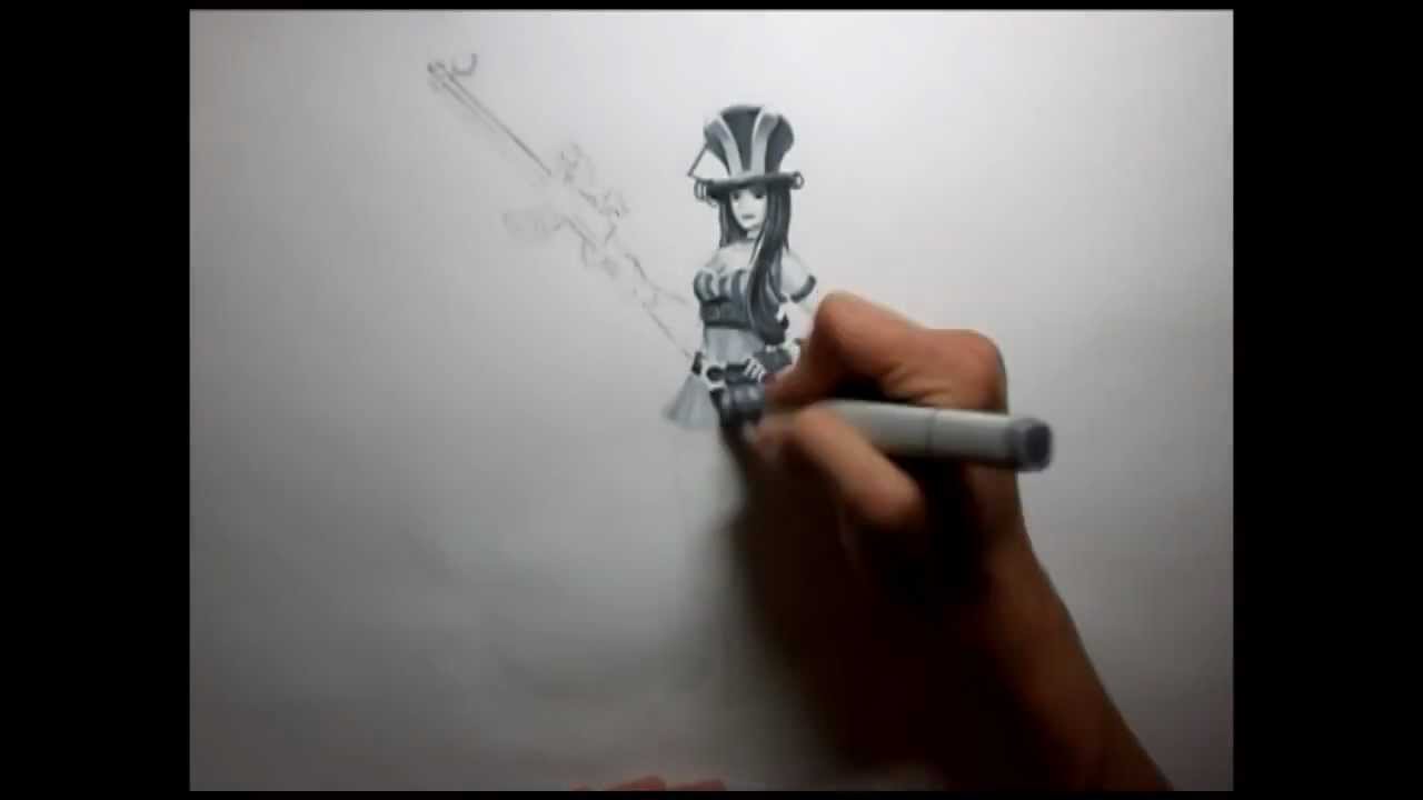 League of Legends: Caitlyn drawing by r3nd0s - YouTube