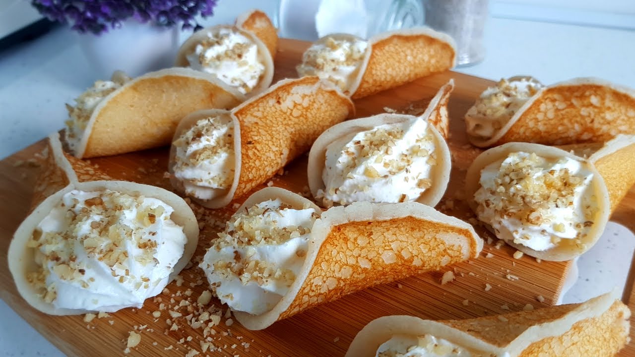 Qatayef With Cream // Arabic Pancakes Recipe - YouTube
