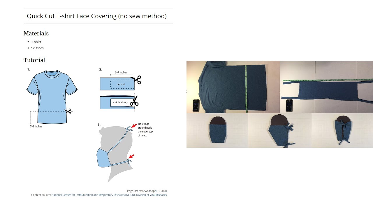 DIY craft: CDC Cloth Face Covering: Quick Cut T-shirt (no sew method ...