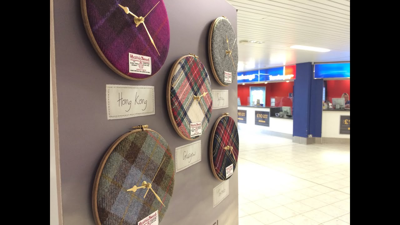 Harris Tweed Clock display at Glasgow Airport - YouTube