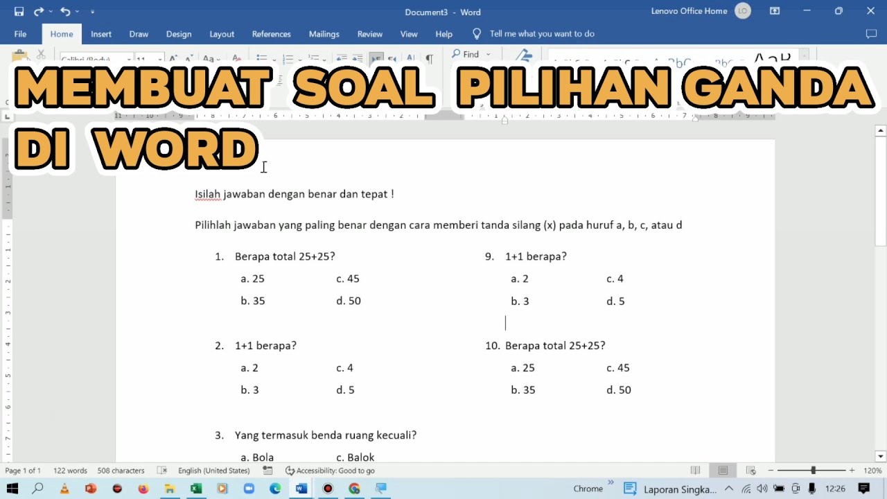 Cara Membuat Soal Pilihan Ganda Menggunakan Ms Word - YouTube