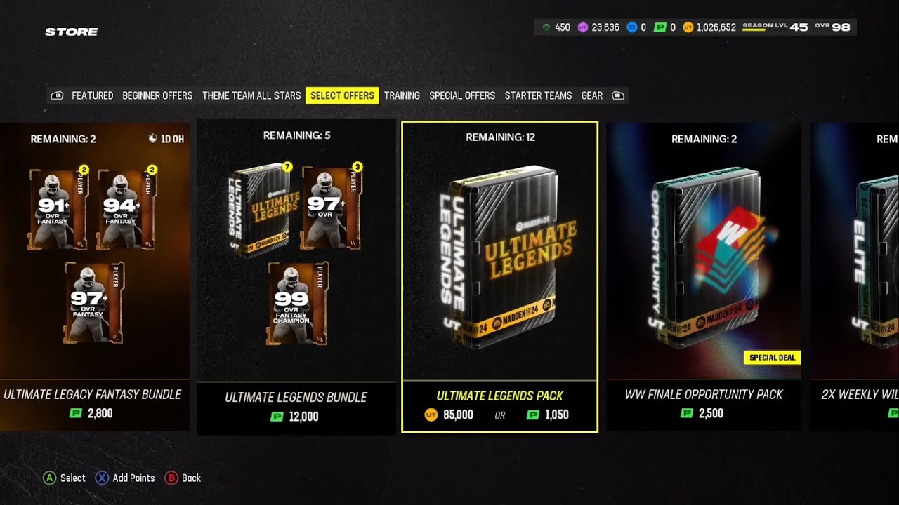 Madden NFL 2024 Ultimate Legend Pack Opening plus Training Packs For ...
