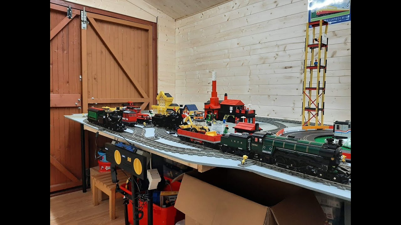Lego Shed Ep4 - Scalextric cars and repairs, Lego trains running around ...