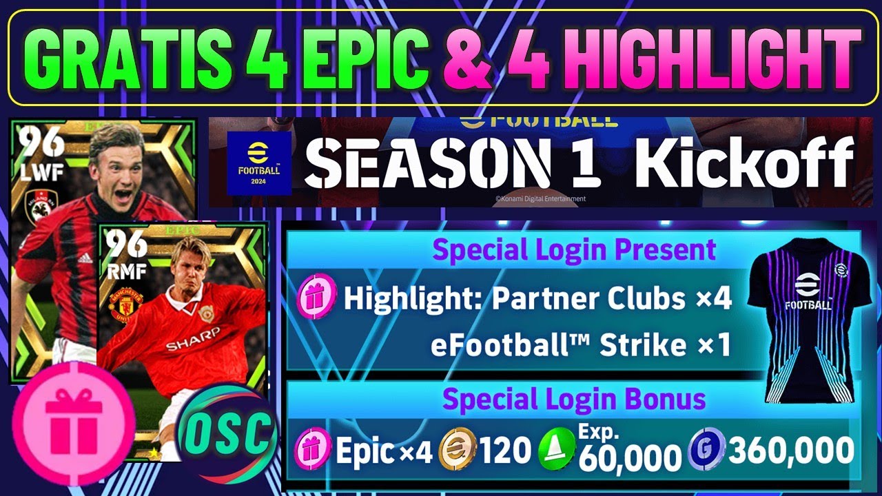 WOW GRATIS 4 EPIK, 4 HIGHLIGHT & BAJU EFOOTBALL !! SEASON 1 KICK OFF EFOOTBALL 2024 MOBILE - YouTube