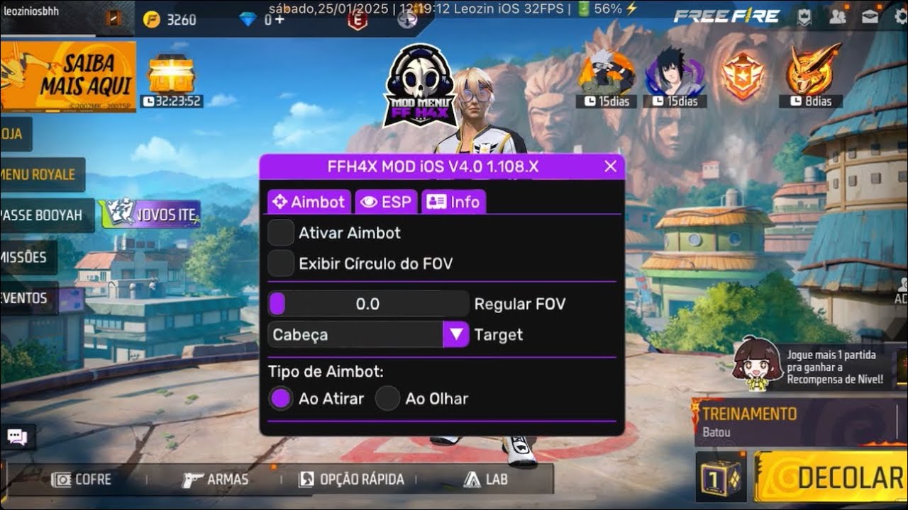 PAINEL FFH4X GRÁTIS PARA TODOS OS IPHONE/ ANDROID, LINK DIRETO PARA ...