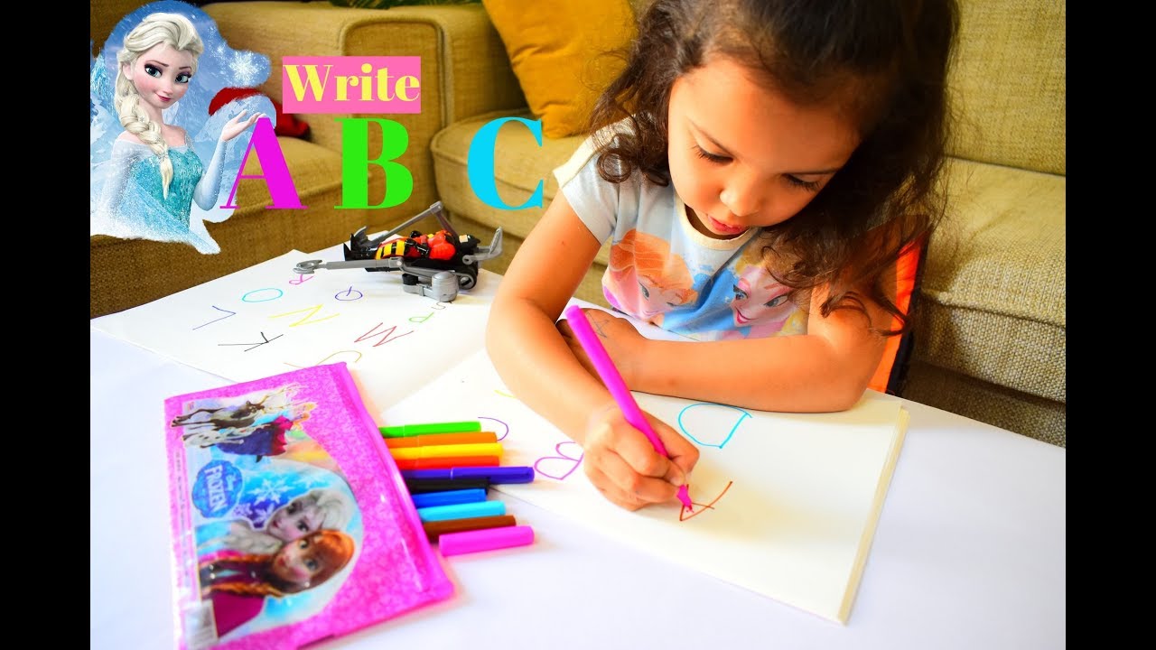 Write ABC letters alphabets with Frozen Elsa Colourful sketchpens|My ...