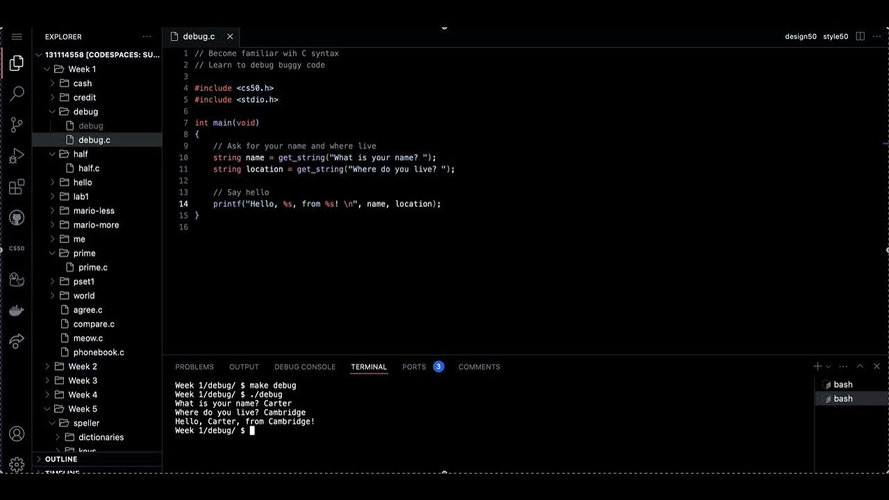 Harvard CS 50 Week 1 - Additional Problems - Debug - Solution - YouTube