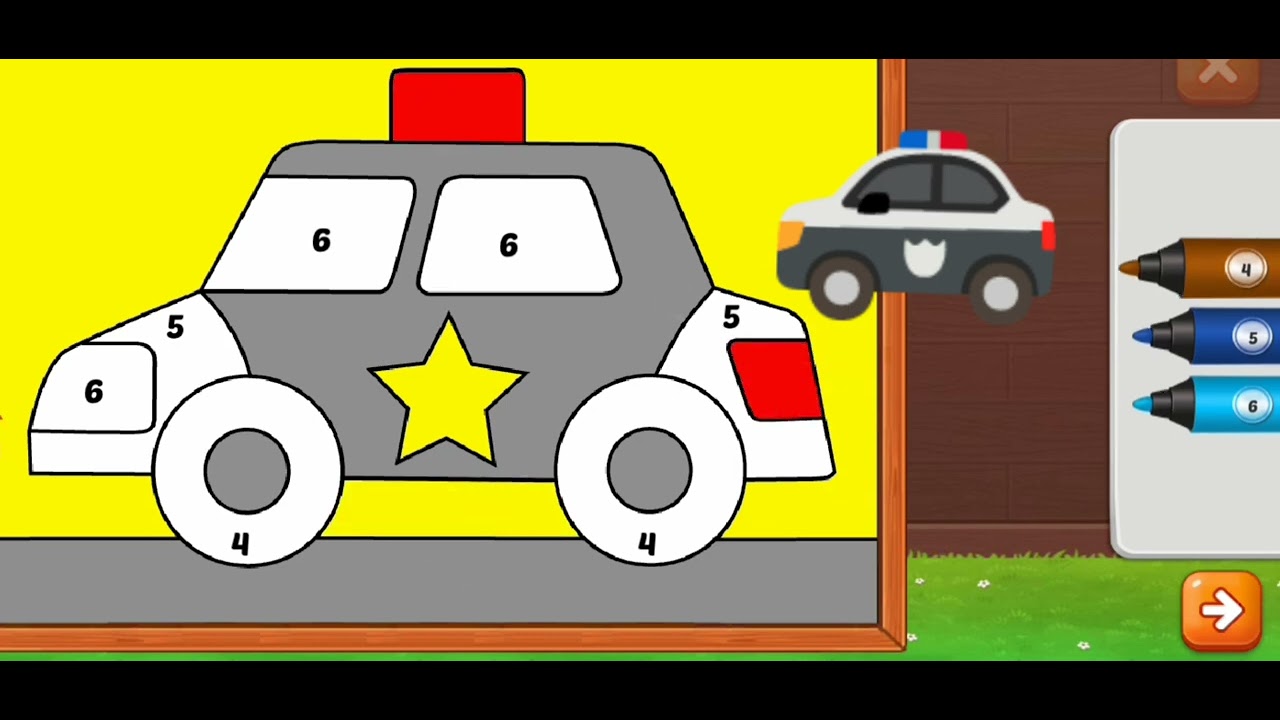 Coloring Police car 🚓 for kids number colors easy - YouTube