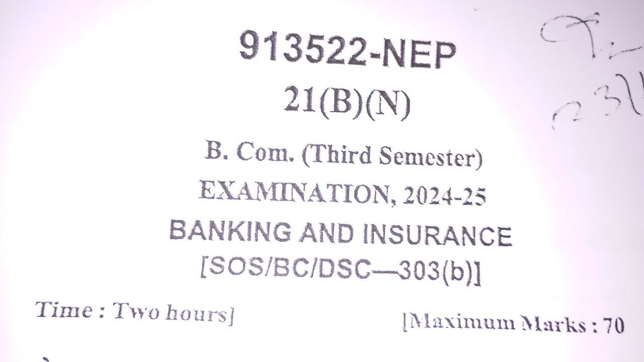 B.COM BANKING AND INSURANCE QUESTION PAPER 2024-25 - YouTube