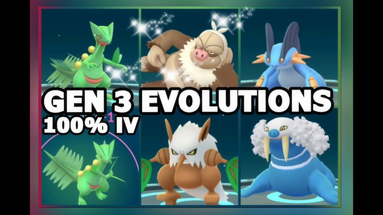 POKEMON GO GEN 3 EVOLUTIONS 100% IV SCEPTILE POWER UP SLAKING, SWAMPERT ...