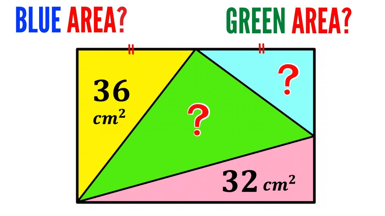 Can you find area of Green and Blue triangles? | Rectangle | #math # ...