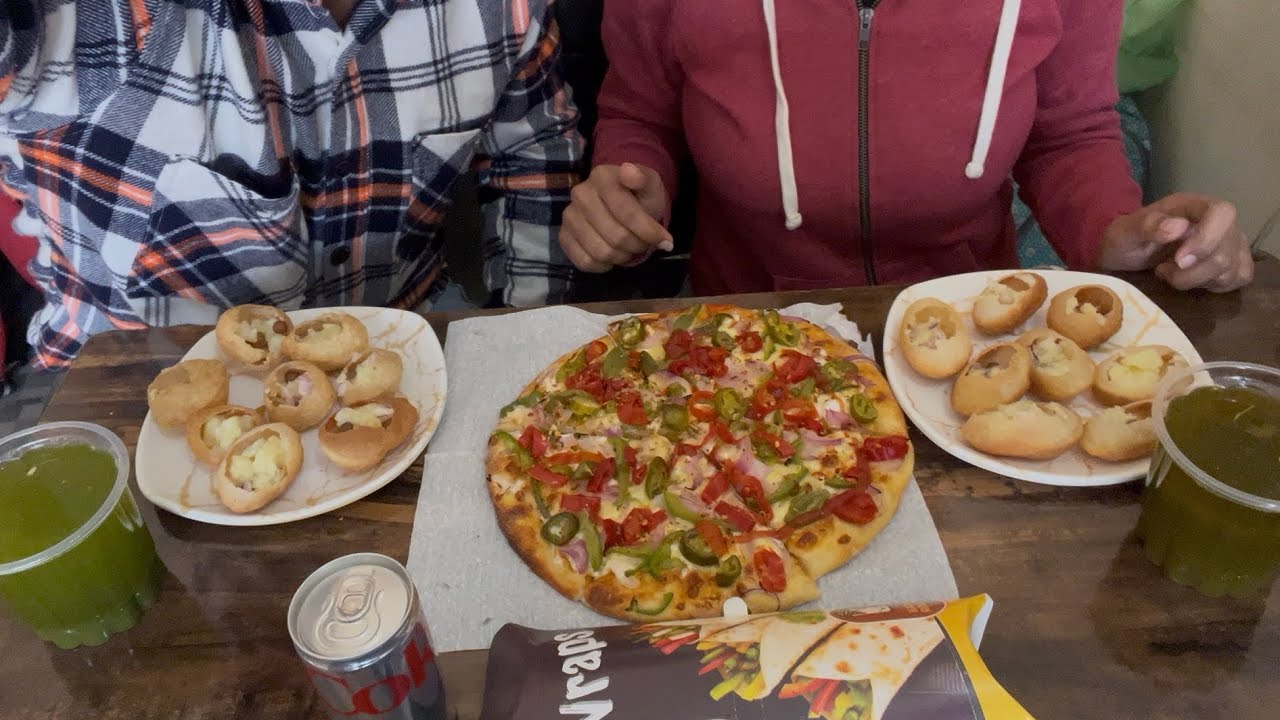 Pani Puri & Pizza 🍕 & Wrap 🫔 And Golgppa &Coca Cola🥤😂#food # ...