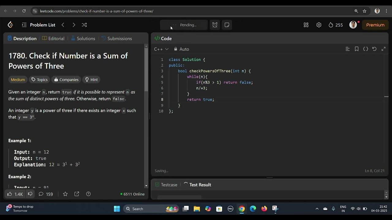 Check if Number is a Sum of Powers of Three|LEETCODE #potd |04-03-25| @DecodeMaster01 - YouTube