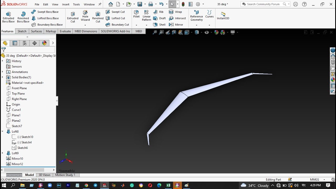 NACA 2412 3D AIRFOIL PLOT IN SOLIDWORKS | 3D AIRFOIL| ANGLE - YouTube