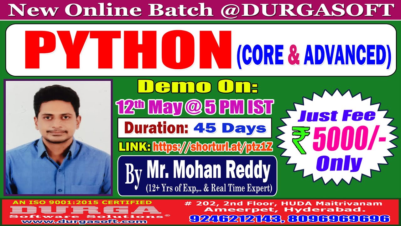 PYTHON (CORE & ADVANCED) Online Training @ DURGASOFT - YouTube