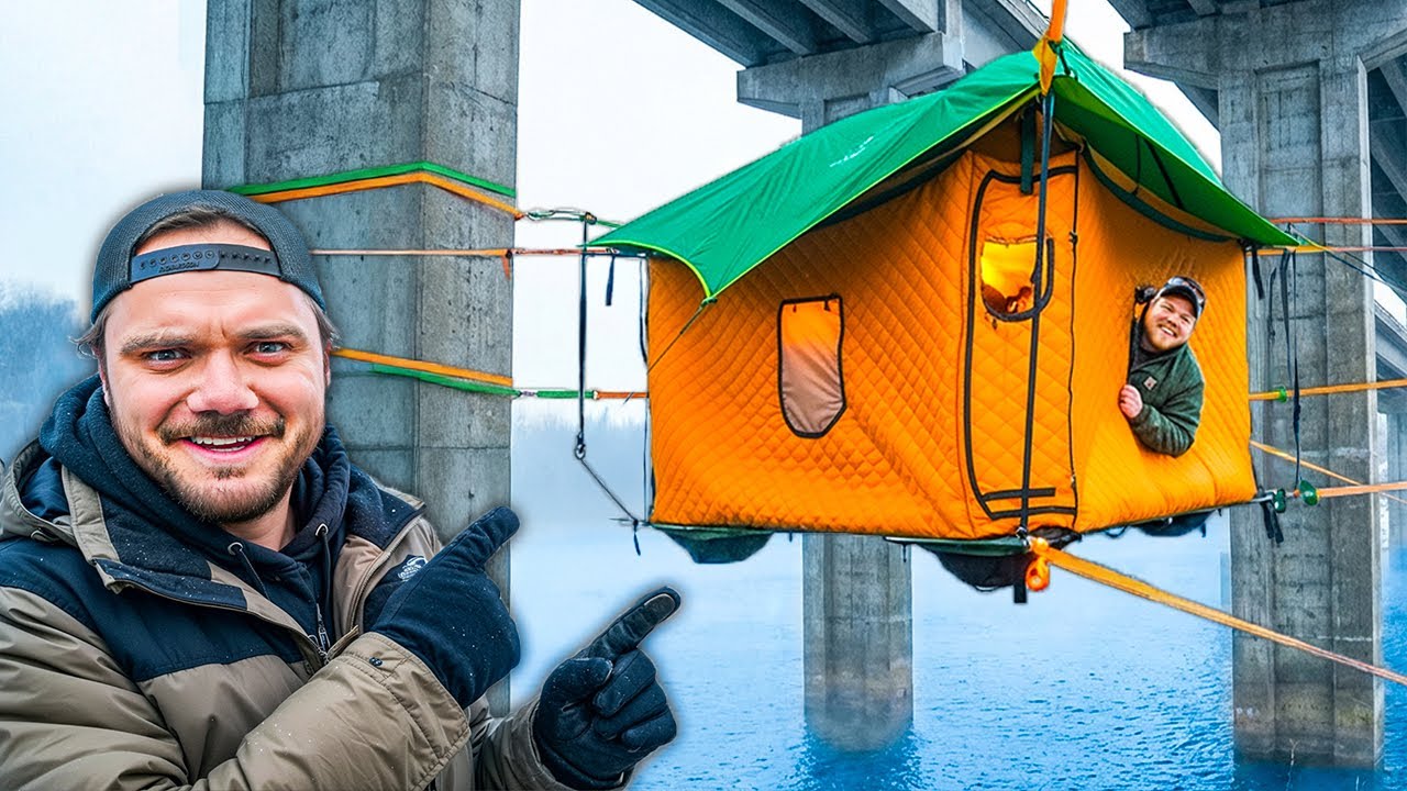 Stealth Camping In A Hanging Tree CABIN Under A Bridge! - YouTube
