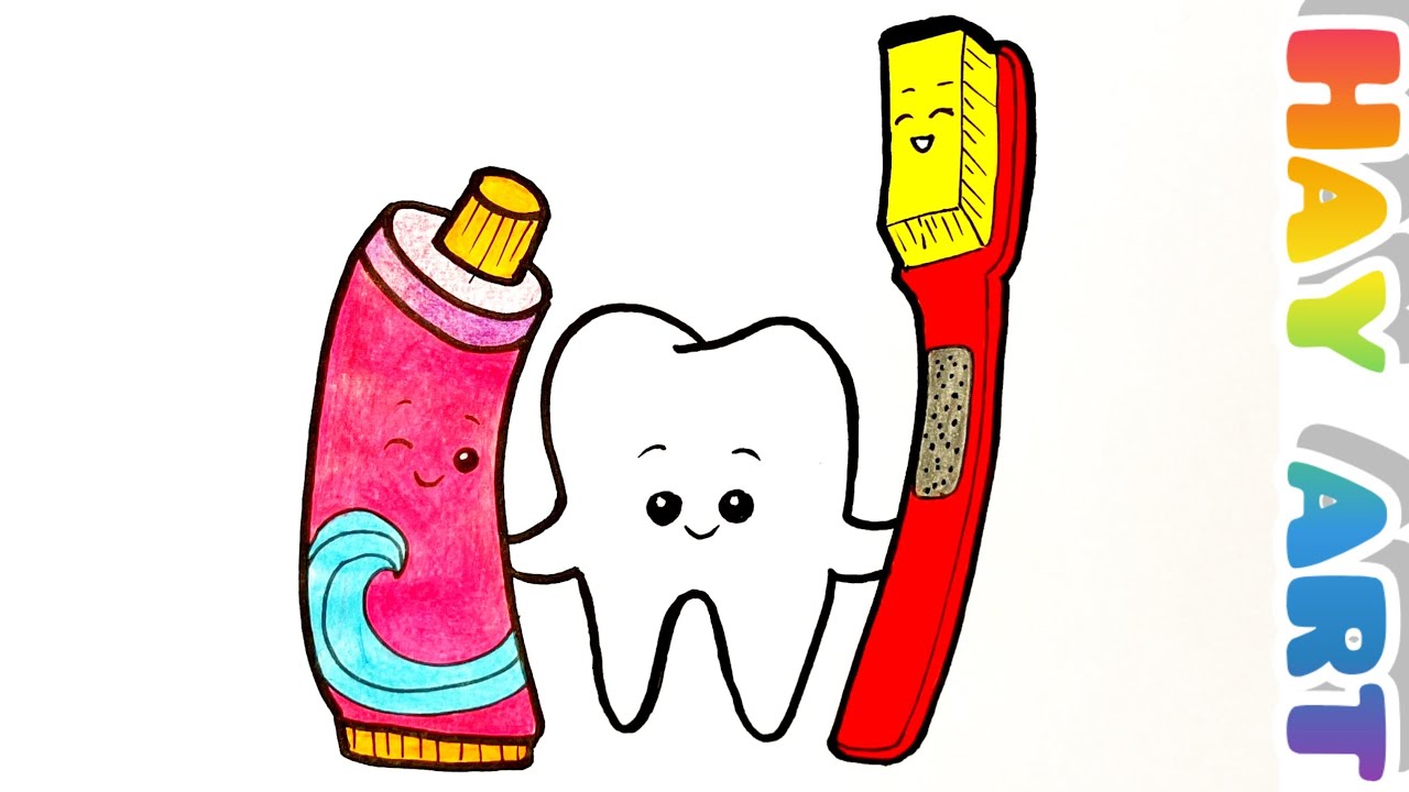 How to draw a cute tooth ,toothpaste and toothbrush and coloring 🦷🪥🪥🦷 ...