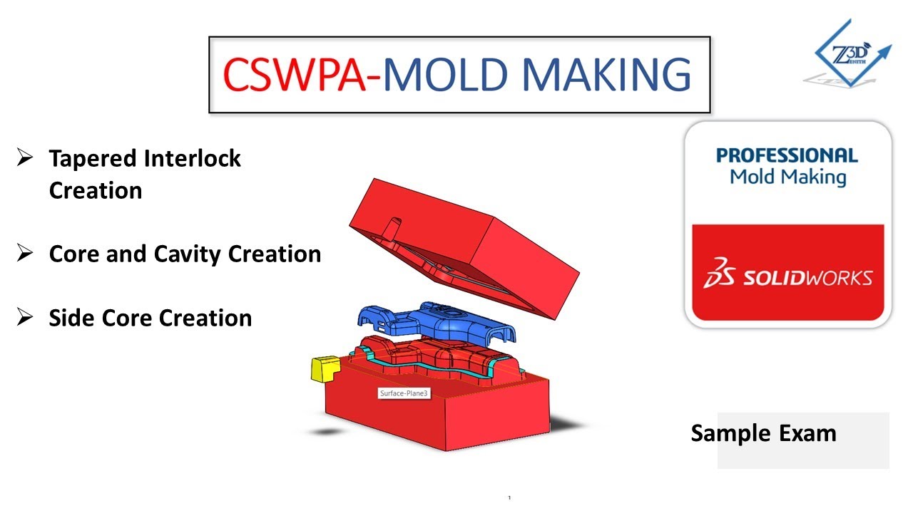 SOLIDWORKS CSWPA-Mold Making Sample Question -EP1 | Tapered interlock ...